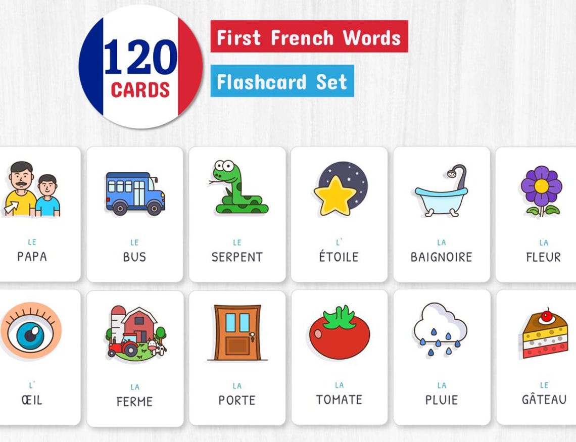 First French Words Flashcard Set, Learn French, Toddler Flash Cards ...