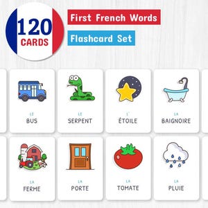 First French Words Flashcard Set, Learn French, Toddler Flash Cards ...