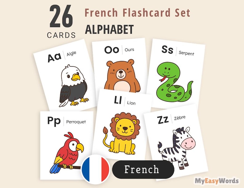 Cartes Alphabet Des Animaux En Français – ABC Flashcards A-Z | Enfants ...
