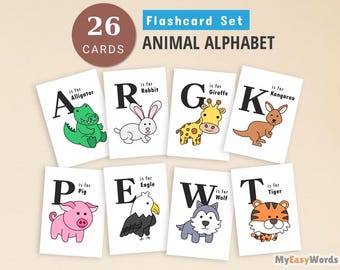 Animal Alphabet Flashcards: ABC Learning Cards for Kids (printable PDF ...