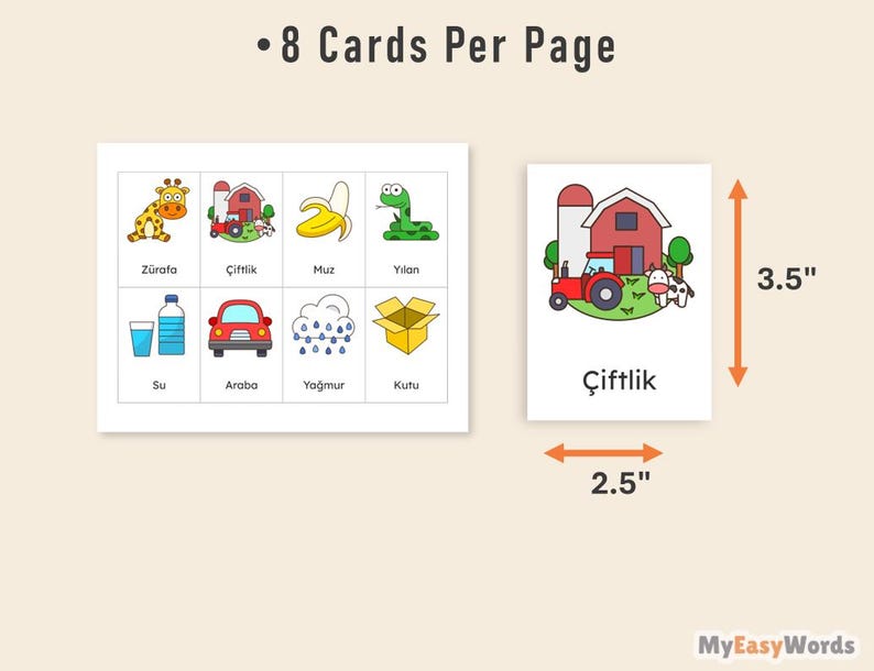 Turkish Flashcards for Kids, Visual Language Learning Cards, Learning ...