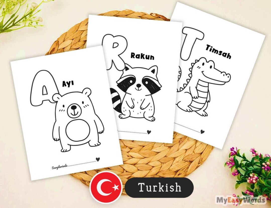 Turkish Animal Alphabet Coloring Book: Learn Turkish (PDF Download) - Etsy