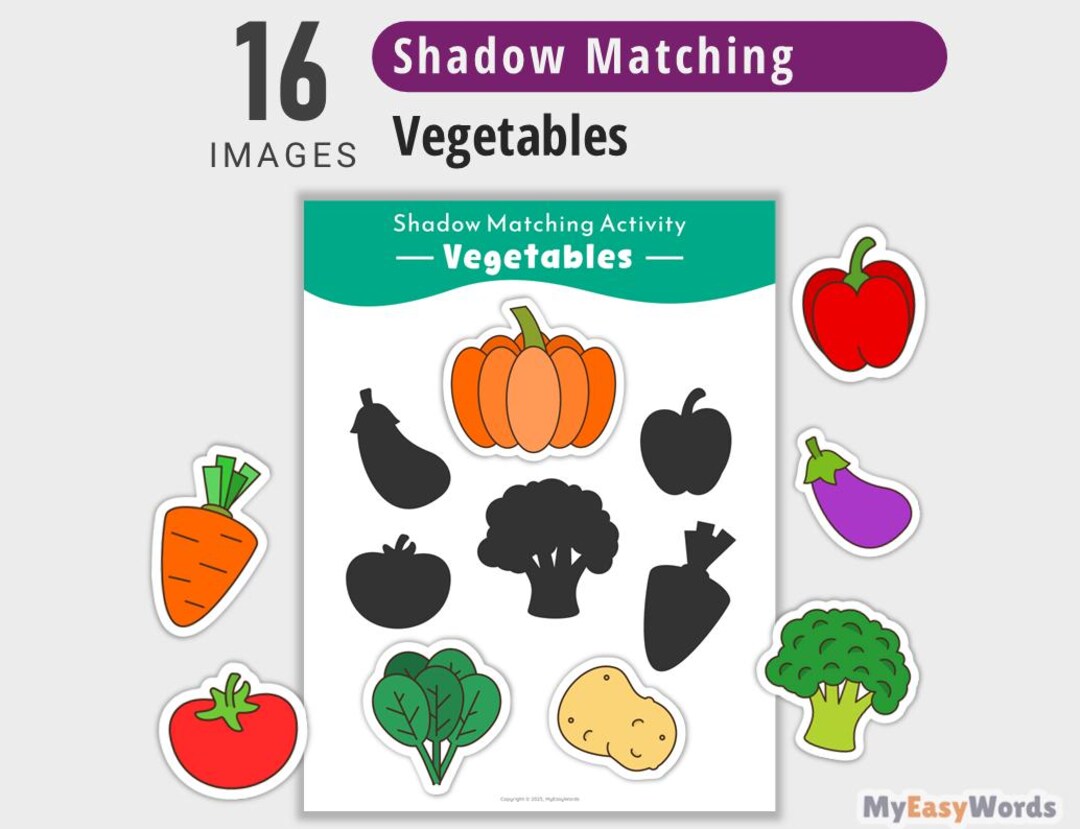 Vegetable Shadow Matching Game, Toddlers Shadow Matching Activity ...