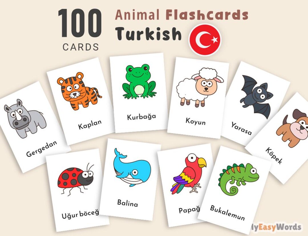 Turkish Animal Flashcards, 100 Printable Animals, Turkish Language ...