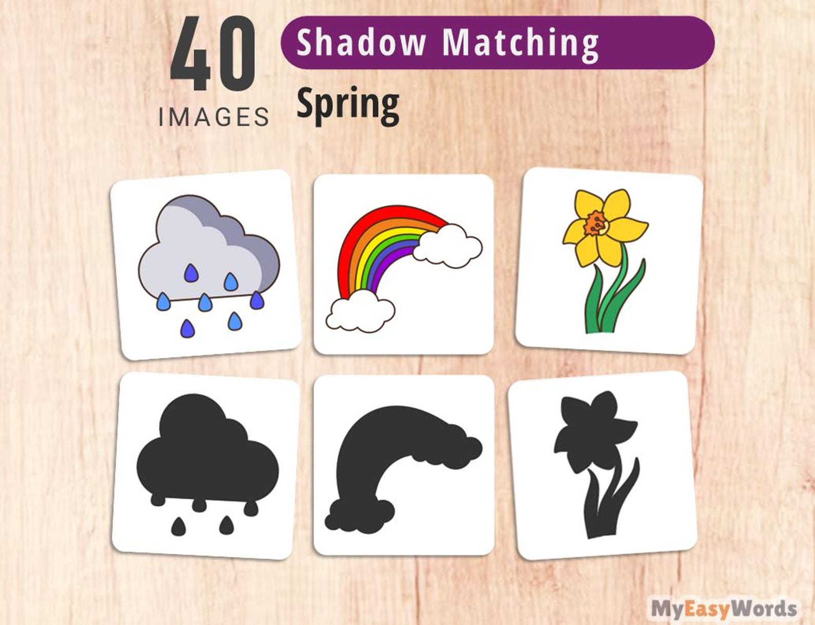 Spring Shadow Matching Cards, Spring Matching Game, Spring Preschool ...