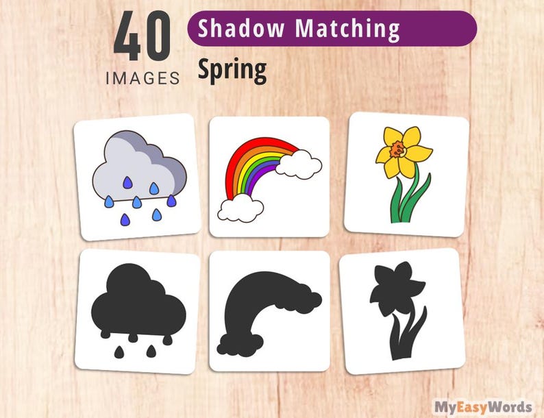 Spring Shadow Matching Cards, Spring Matching Game, Spring Preschool ...