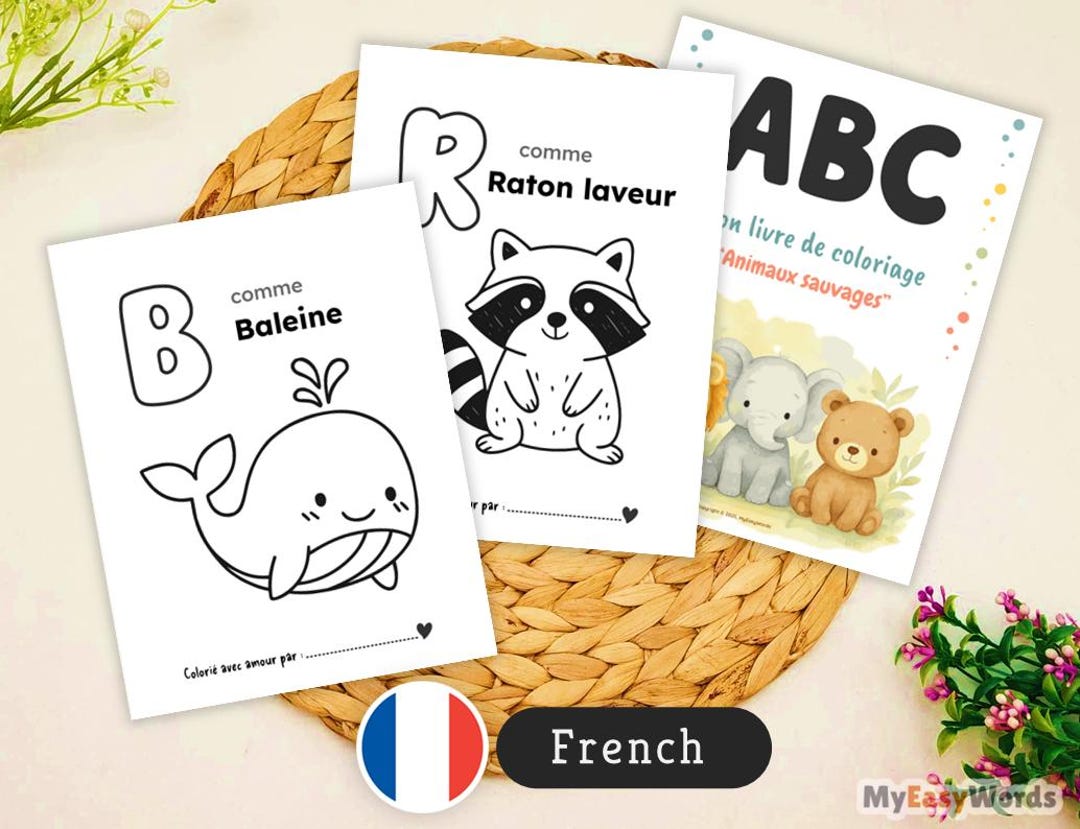 French Animal Alphabet Coloring Book, Printable Safari ABC Activity ...