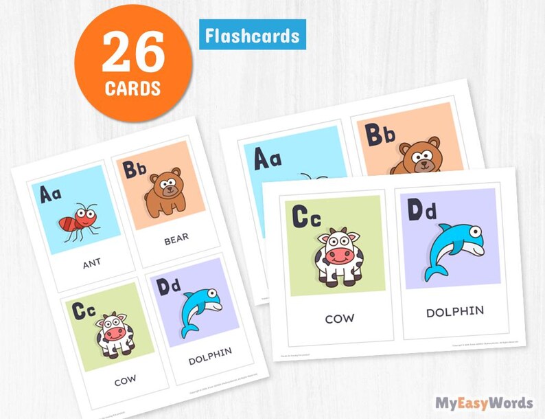 Printable Animal Alphabet Flashcards & Coloring Pages, Fun Matching ...