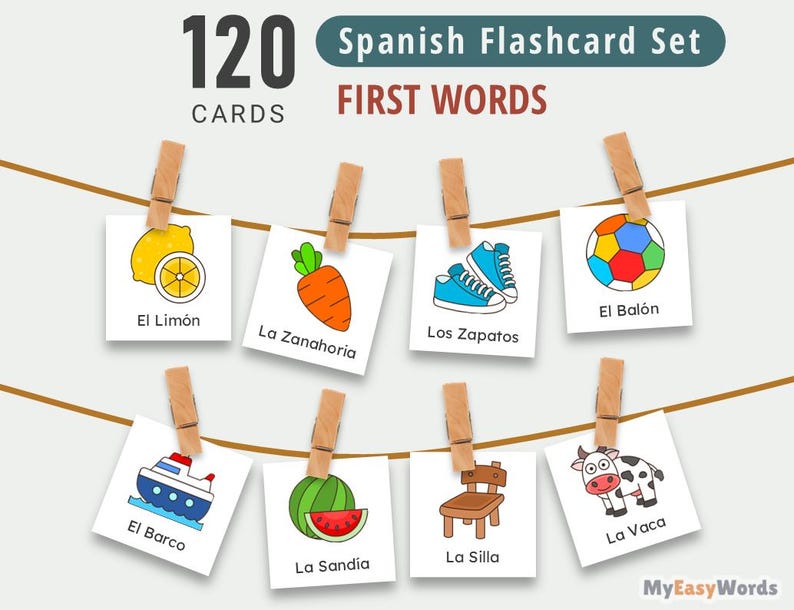 Printable Spanish First Words Flashcards , Baby and Toddlers First ...