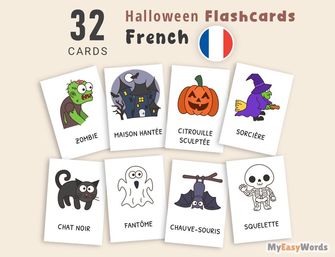 French Halloween Flashcards, Printable Montessori Cards for Kids and ...