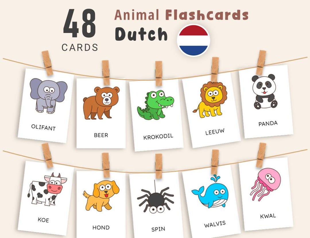 Printable Dutch Animals Flashcards, 48 Animal Cards for Kids Toddlers ...