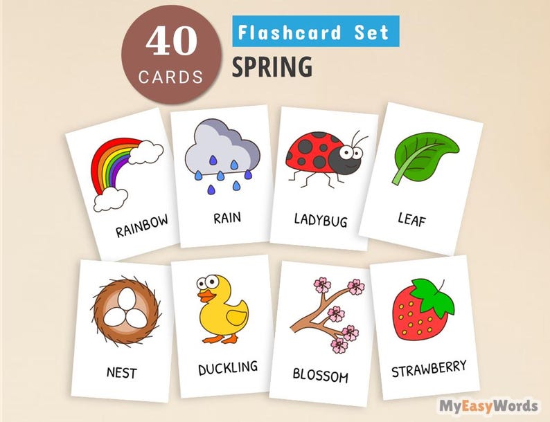Spring Flashcards: 40 Printable Nature Cards, Montessori Homeschool ...