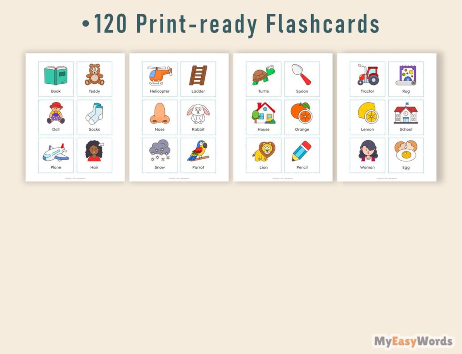 Printable First Words Flashcards: 120 Illustrated Picture Cards (PDF ...