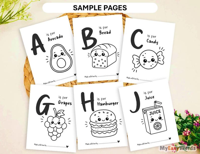 Food Alphabet Coloring Book, Printable A to Z ABC Coloring Pages for ...