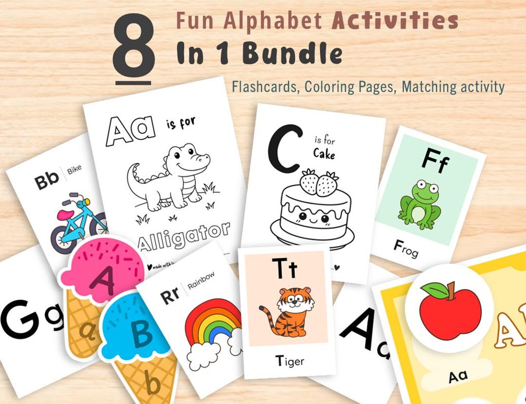 English Alphabet Learning Bundle: Flashcards, Coloring Books, Matching ...
