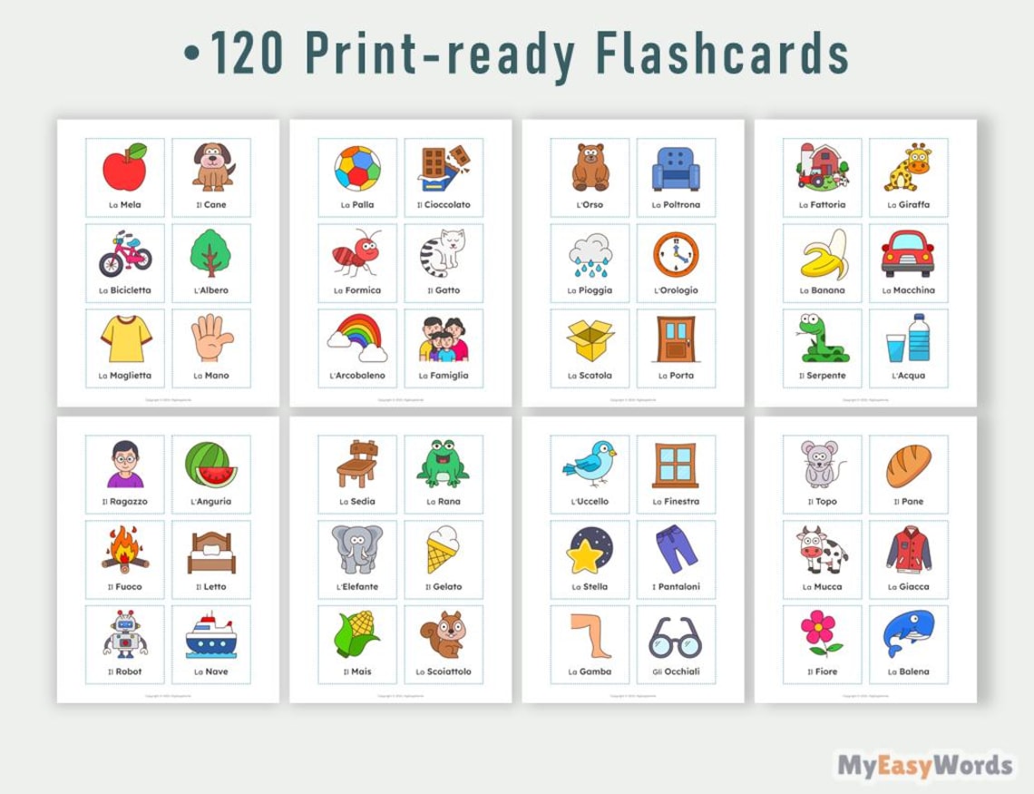 Printable First Italian Words Flashcards , Baby and Toddlers First ...