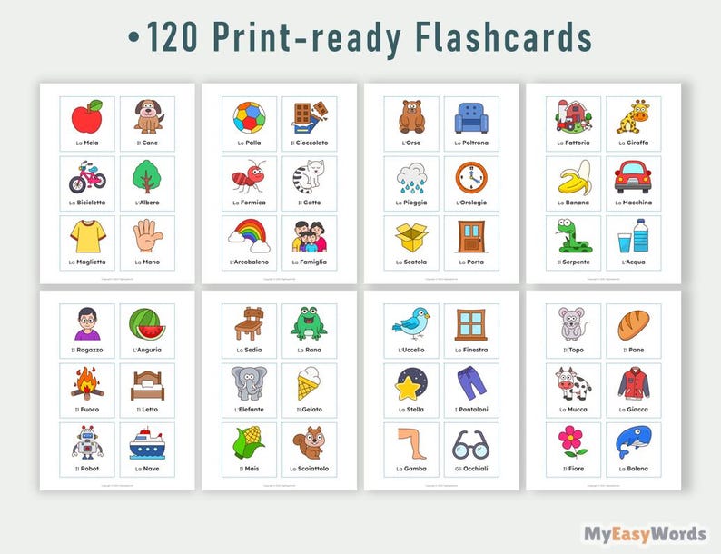 Printable First Italian Words Flashcards , Baby and Toddlers First ...