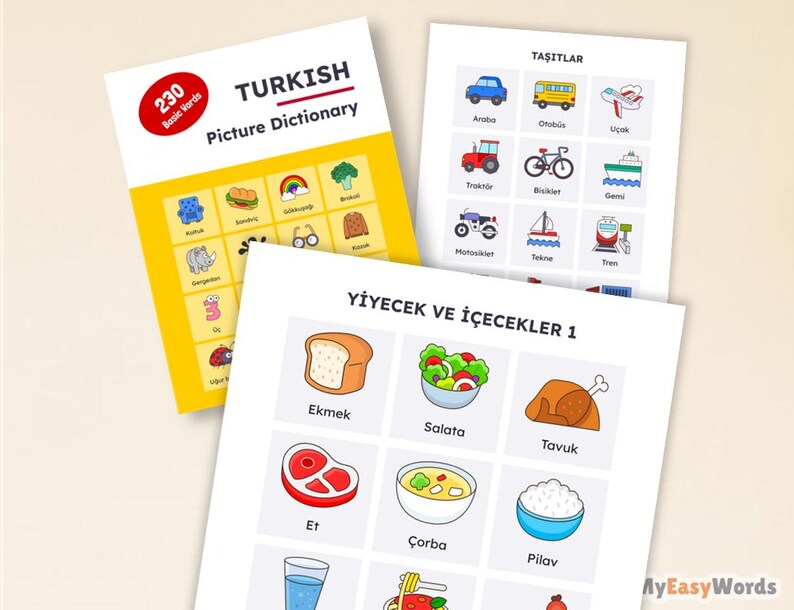 Printable Turkish Picture Dictionary for Kids, Digital Turkish ...