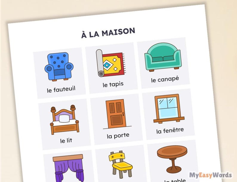 Printable French Picture Dictionary for Kids, Digital French Vocabulary ...