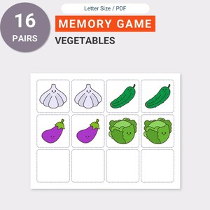 Vegetables Memory Game, Kids Matching Games, Kindergarten Vegetables ...