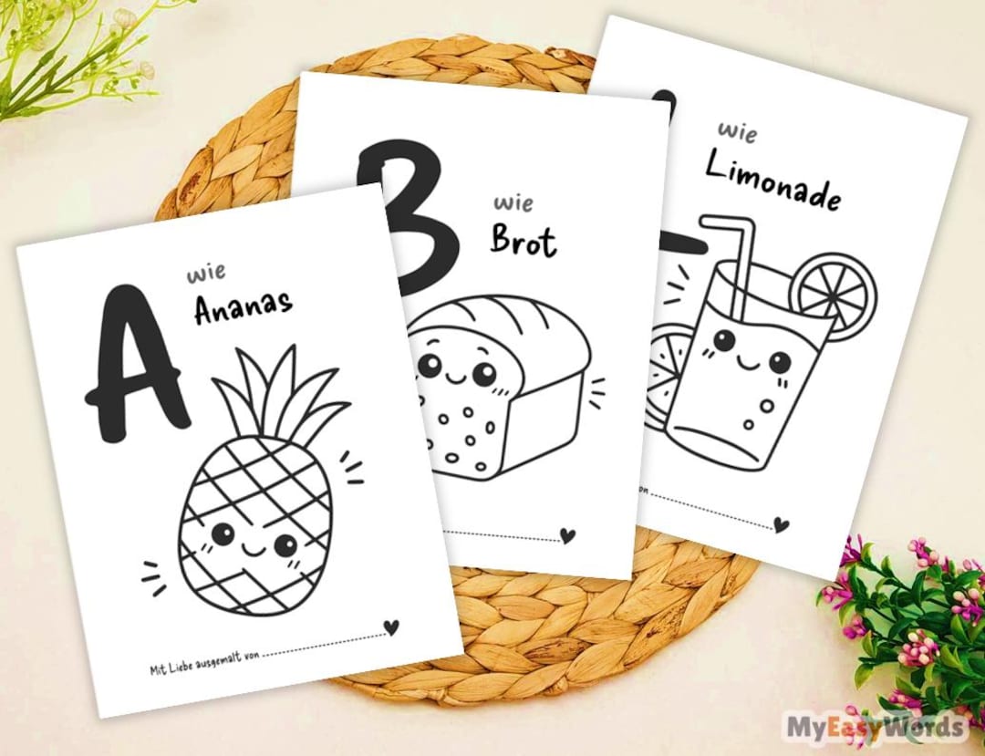 German Food Alphabet Coloring Book, ABC A–Z With Fruits Vegetables ...