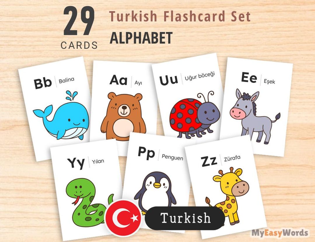 Turkish Animal Alphabet Flashcards: Kids' Learning Printable (PDF ...