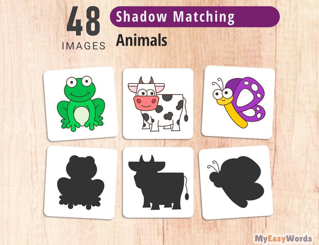 Animal Shadow Matching Cards, Animal Matching Game, Animal Preschool ...