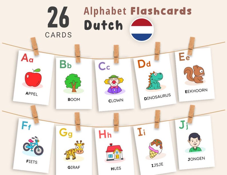 Dutch Alphabet Flashcards , A-Z Learning Cards for Toddlers, Printable ...