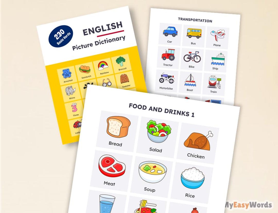 Printable Picture Dictionary: First Words English Vocabulary Book ...