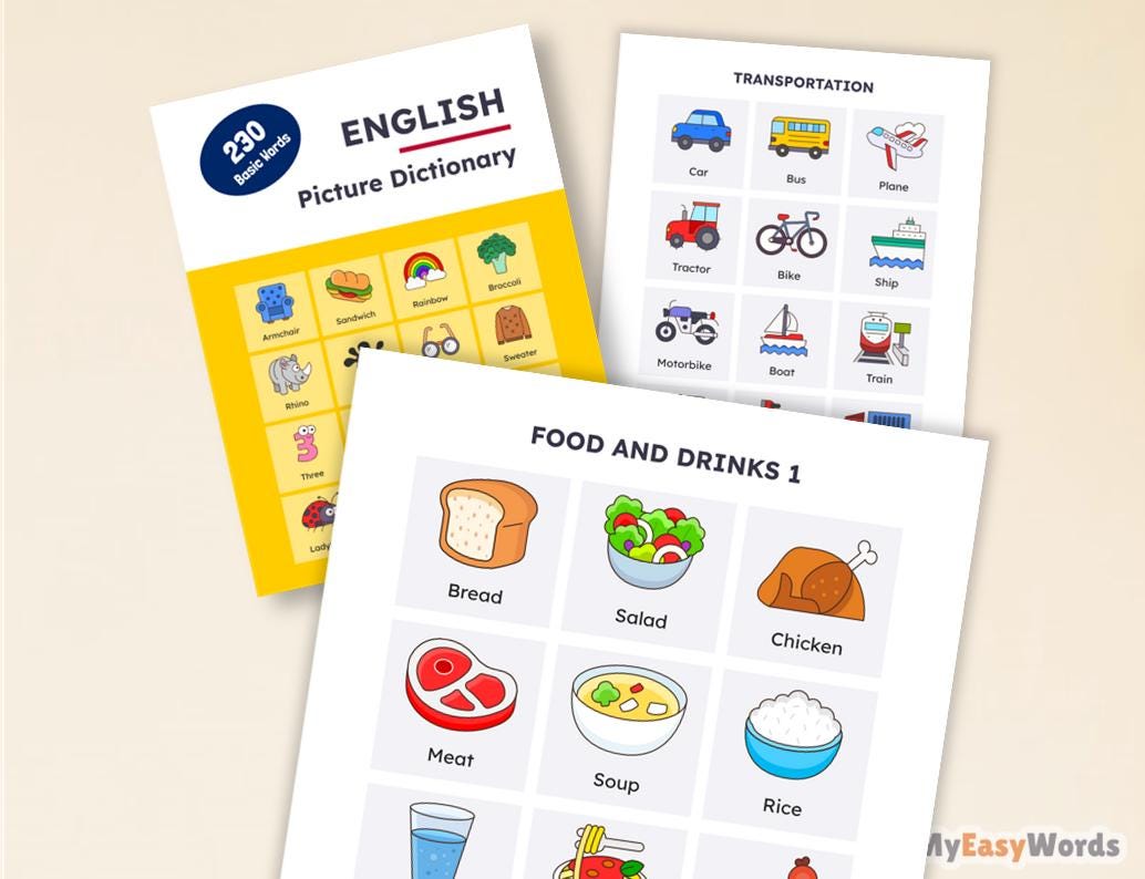 Printable Picture Dictionary: First Words English Vocabulary Book ...