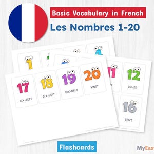 French Number Flashcards for Kids, Learn Numbers 1 to 20, Educational ...