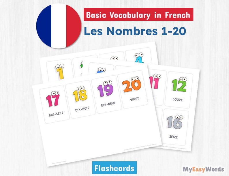 French Number Flashcards for Kids, Learn Numbers 1 to 20, Educational ...