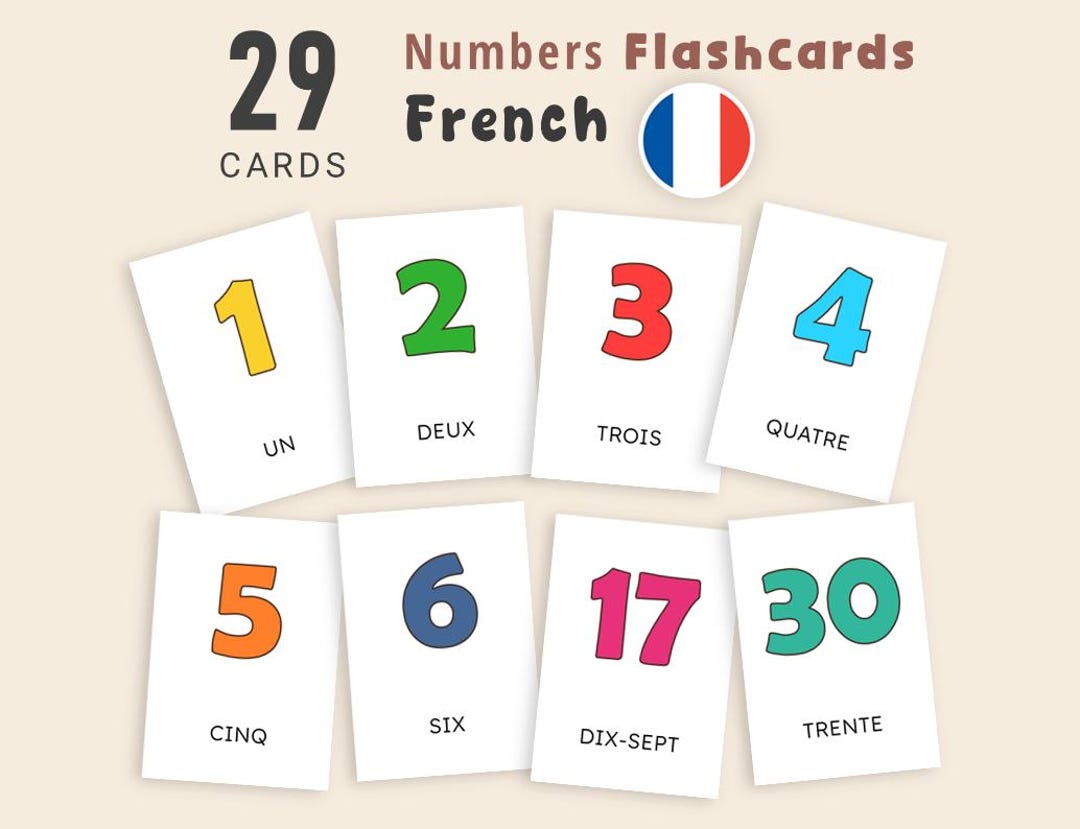 Printable French Numbers Flashcards, Learn Counting 1 to 100 in French ...