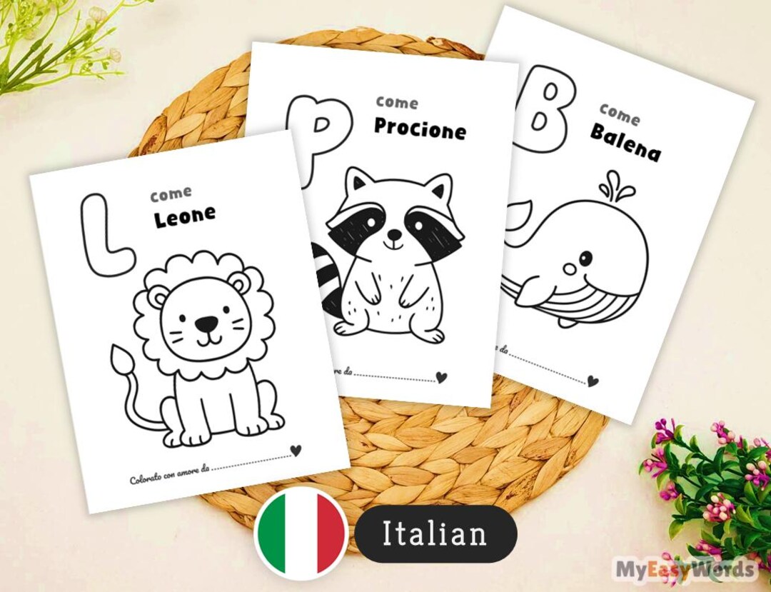 Italian Animal Alphabet Coloring Book, Printable ABC Coloring Pages for ...
