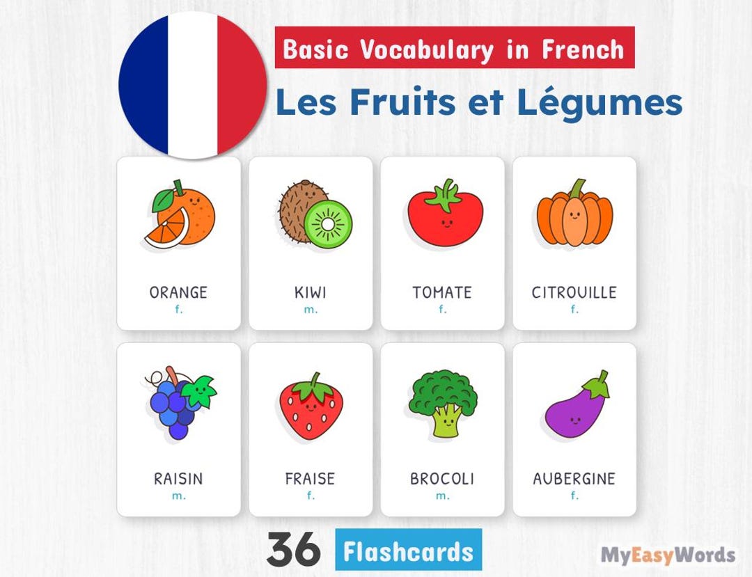 Printable Fruit and Vegetables Flashcards in French Montessori Flash ...
