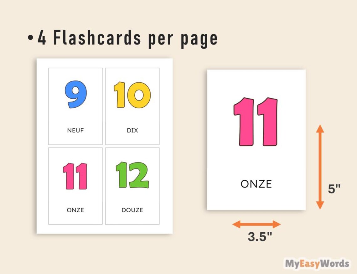 Printable French Numbers Flashcards, Learn Counting 1 to 100 in French ...