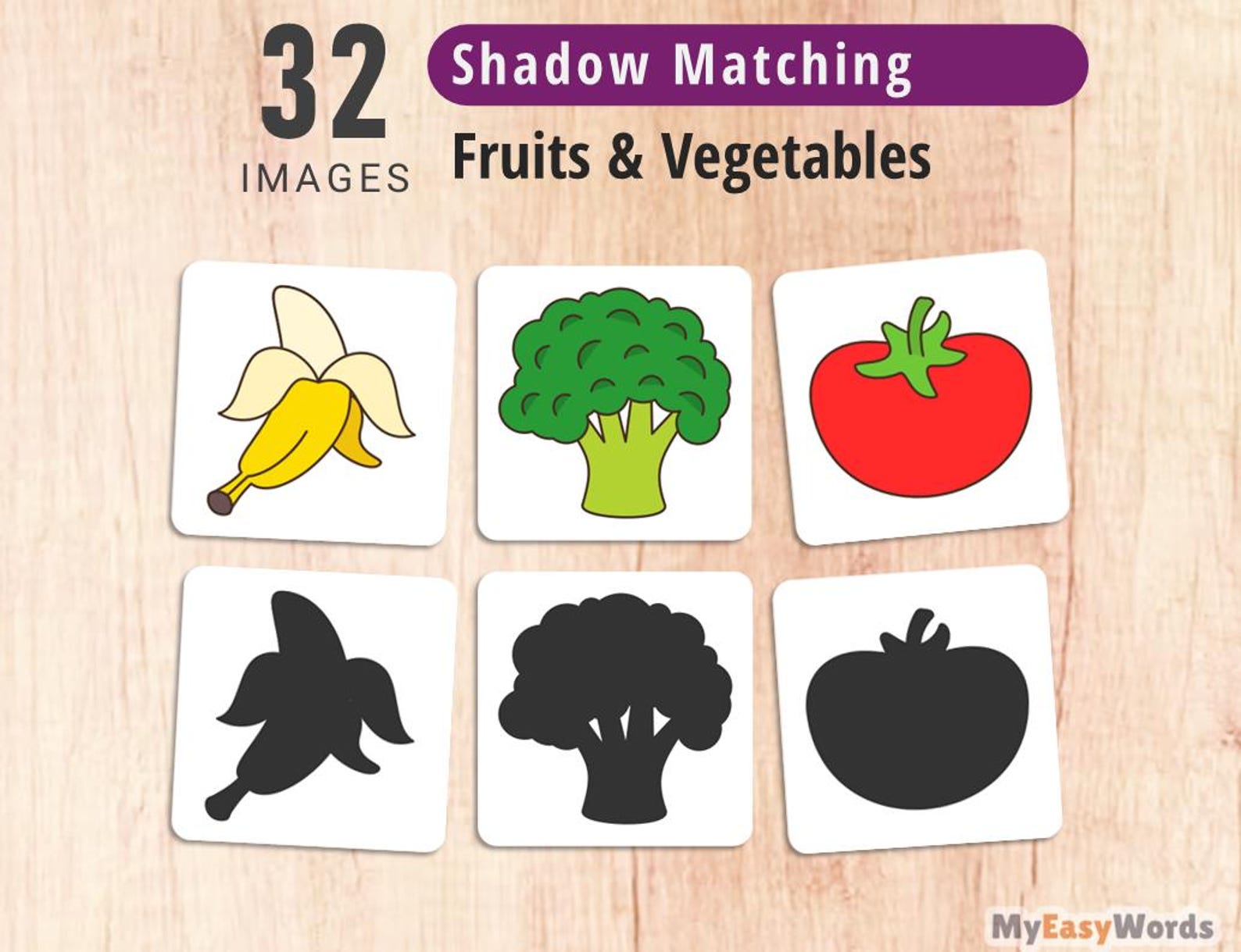 Fruit and Vegetable Shadow Matching Cards, Printable Fruit Veggie ...