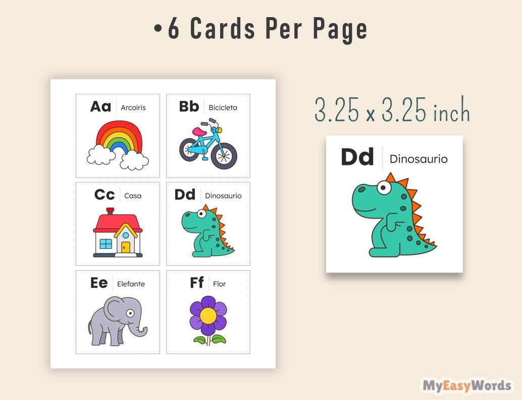 Spanish Alphabet Flashcards With Pictures: ABC Learning Cards (PDF ...