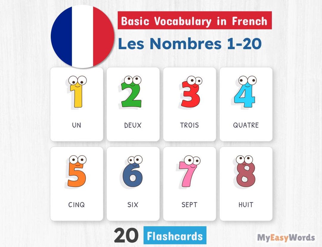 French Number Flashcards for Kids, Learn Numbers 1 to 20, Educational ...