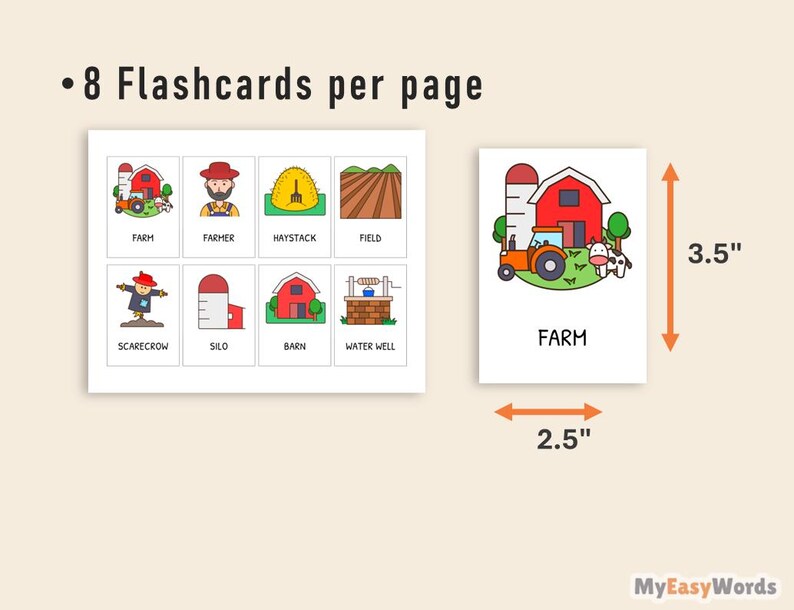 Farm Theme Flashcards, Printable Farm Animals Vocabulary Cards for Kids ...