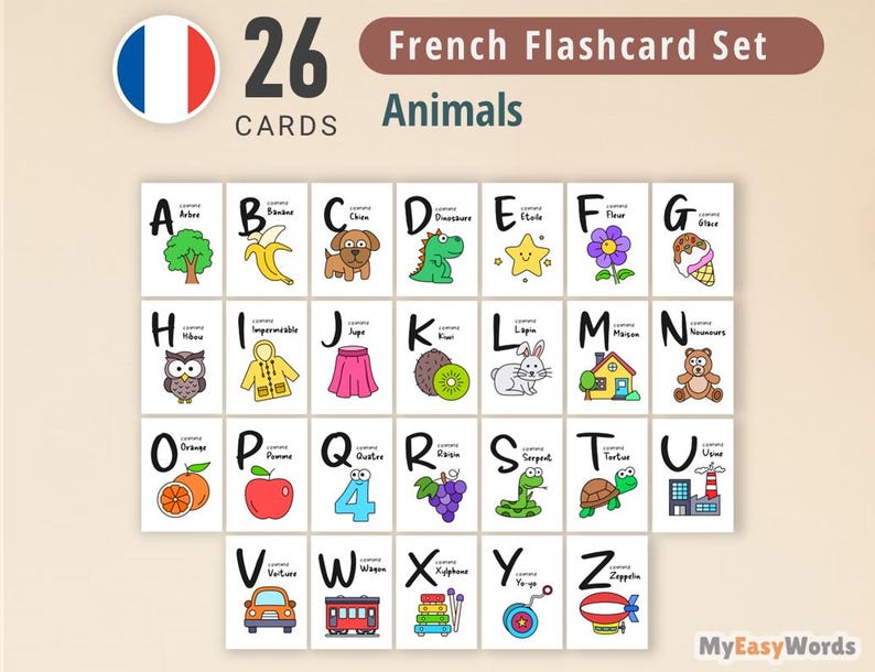 Printable French Alphabet Cards, French Abc Flashcards, Educational ...
