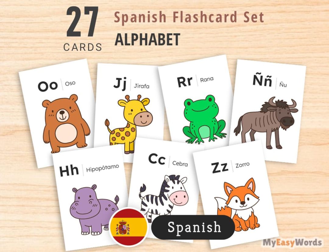 Spanish Alphabet Flashcards: Animal ABC Learning Cards (printable PDF ...