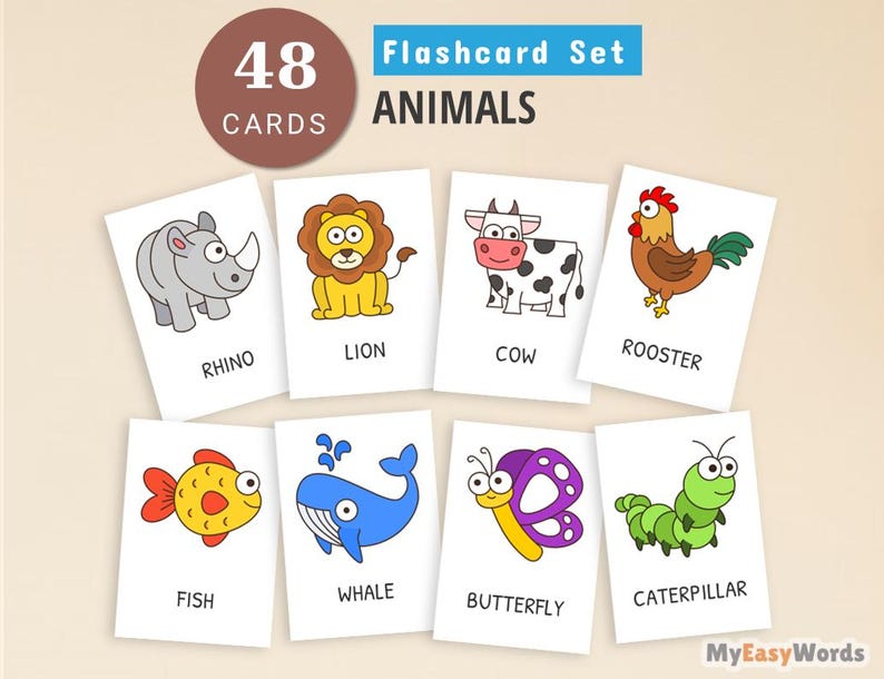 Printable Animal Flashcards: Preschool Learning Activity (PDF) - Etsy