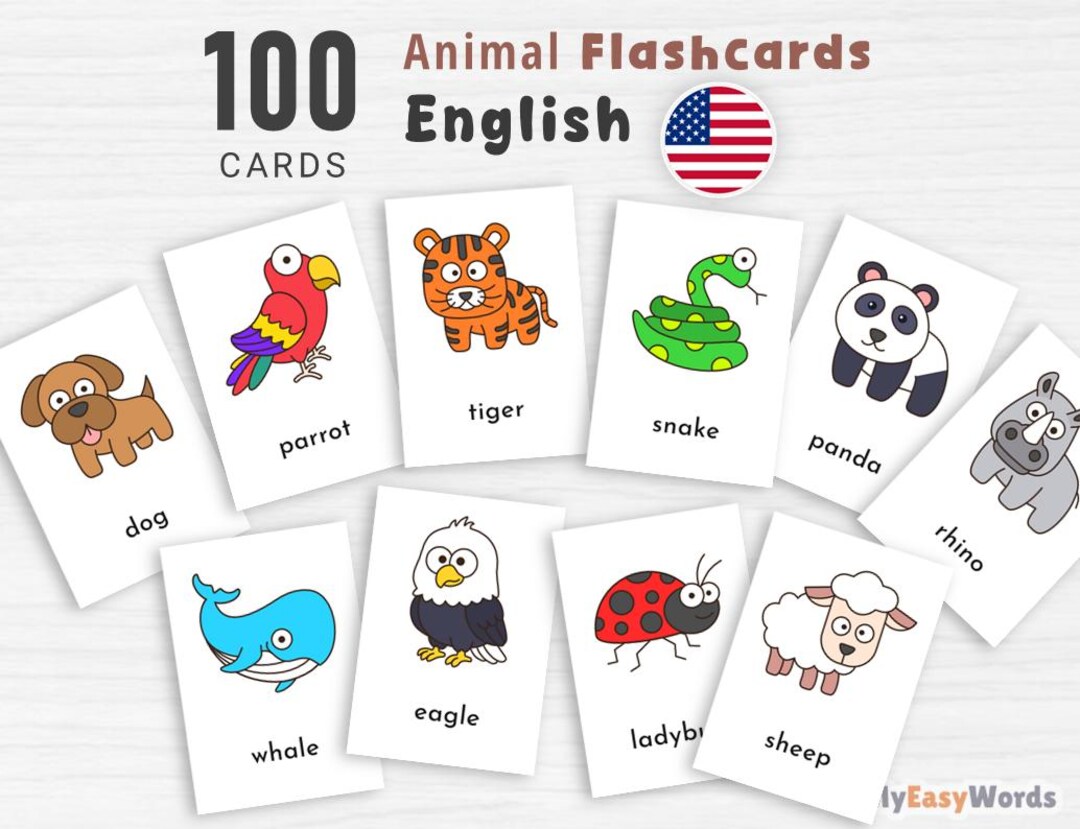 100 Animal Flashcards, Kids & Toddlers Learning Cards, Farm, Wild, Sea ...