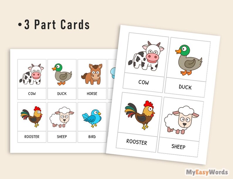 Farm Theme Flashcards, Printable Farm Animals Vocabulary Cards for Kids ...