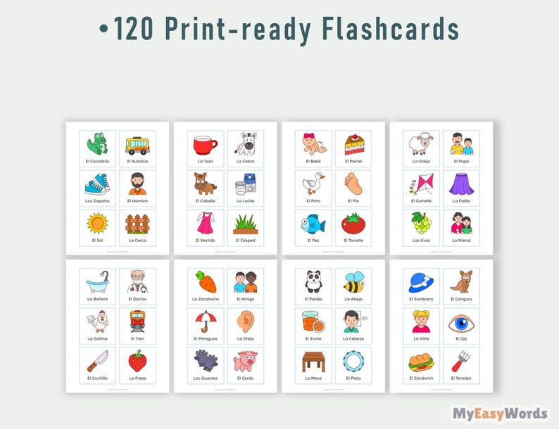 Printable Spanish First Words Flashcards , Baby and Toddlers First ...