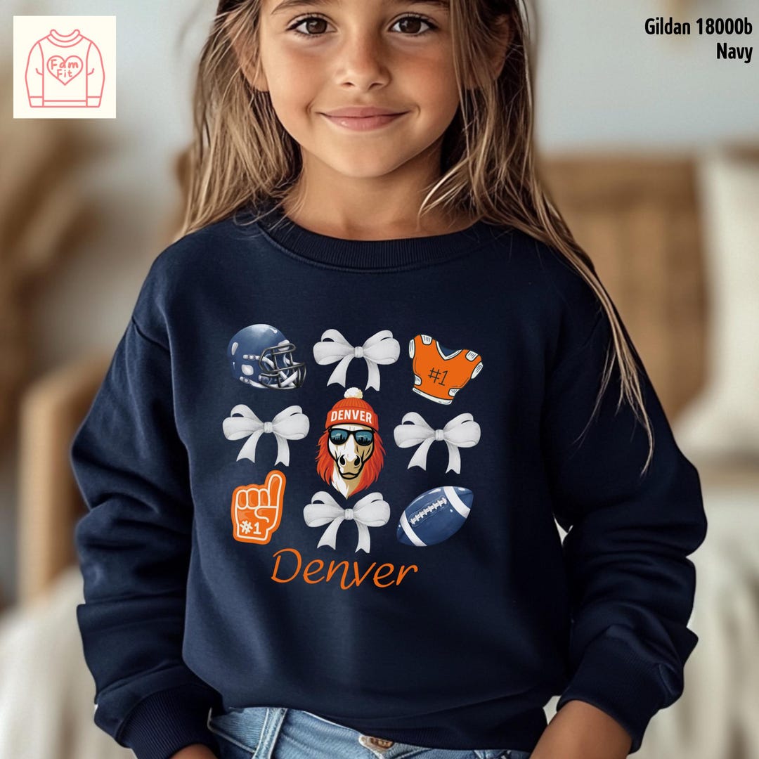Personalized Denver Bronco Kid Sweatshirt - Football Custom Bow Tshirt ...