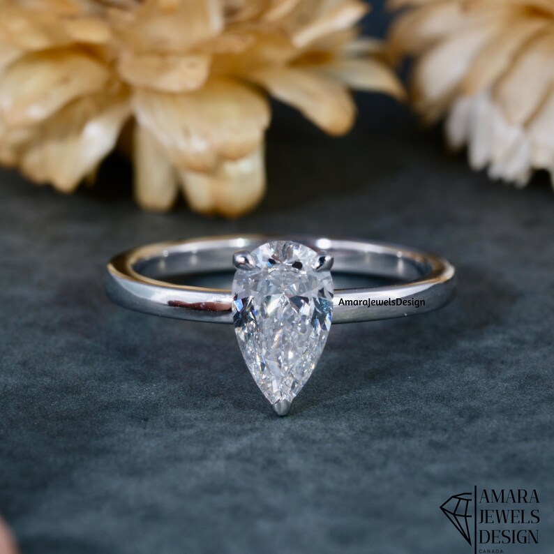 Pear Cut Lab Grown Diamond Ring, 1ct IGI Certified Pear Shaped Wedding ...