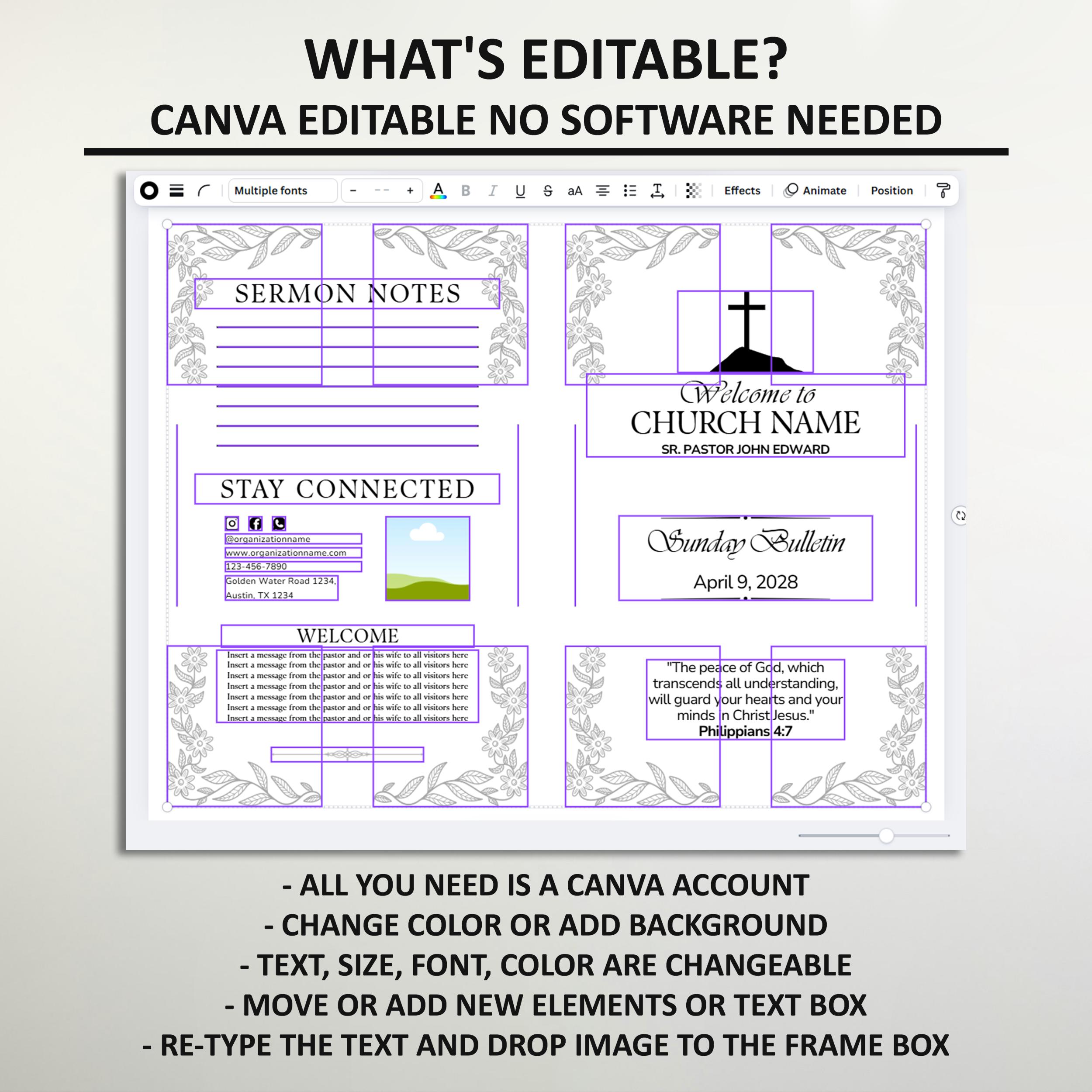 Editable Church Bulletin Template, Simple Black and White Bifold ...