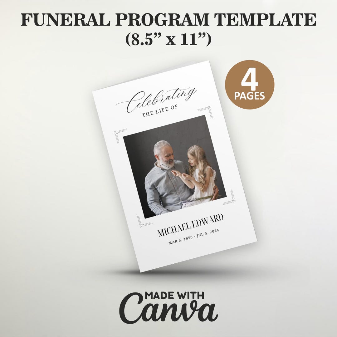 Minimalist Funeral Program Template: Editable Memorial Service (digital ...